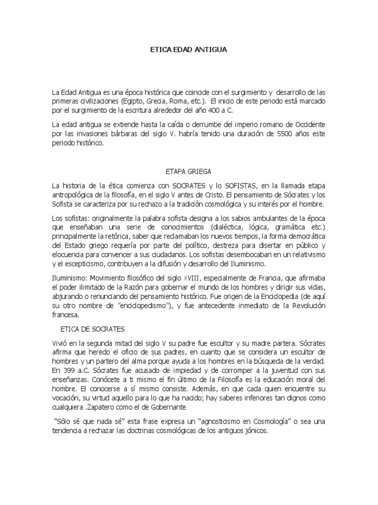 Etica Edad Antigua | PDF | Sócrates | Filosofía griega antigua