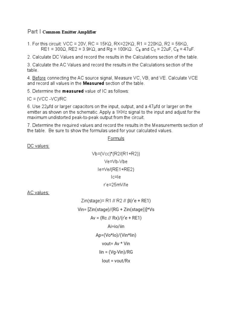 Part I Common Emitter Amplifier | PDF