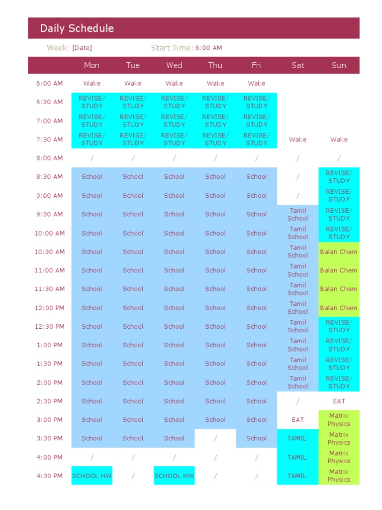 Daily Schedule: Mon Tue Wed Thu Fri Sat Sun | PDF