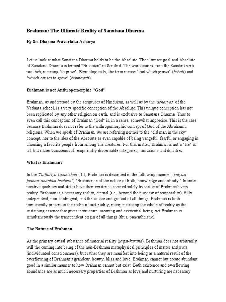 Brahman: The Ultimate Reality of Sanatana Dharma | PDF | Brahman | Dharma
