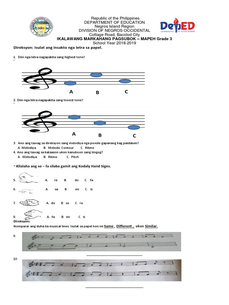 Grade 3 MAPEH Q 2 SY 18-19 - Hiligaynon | PDF