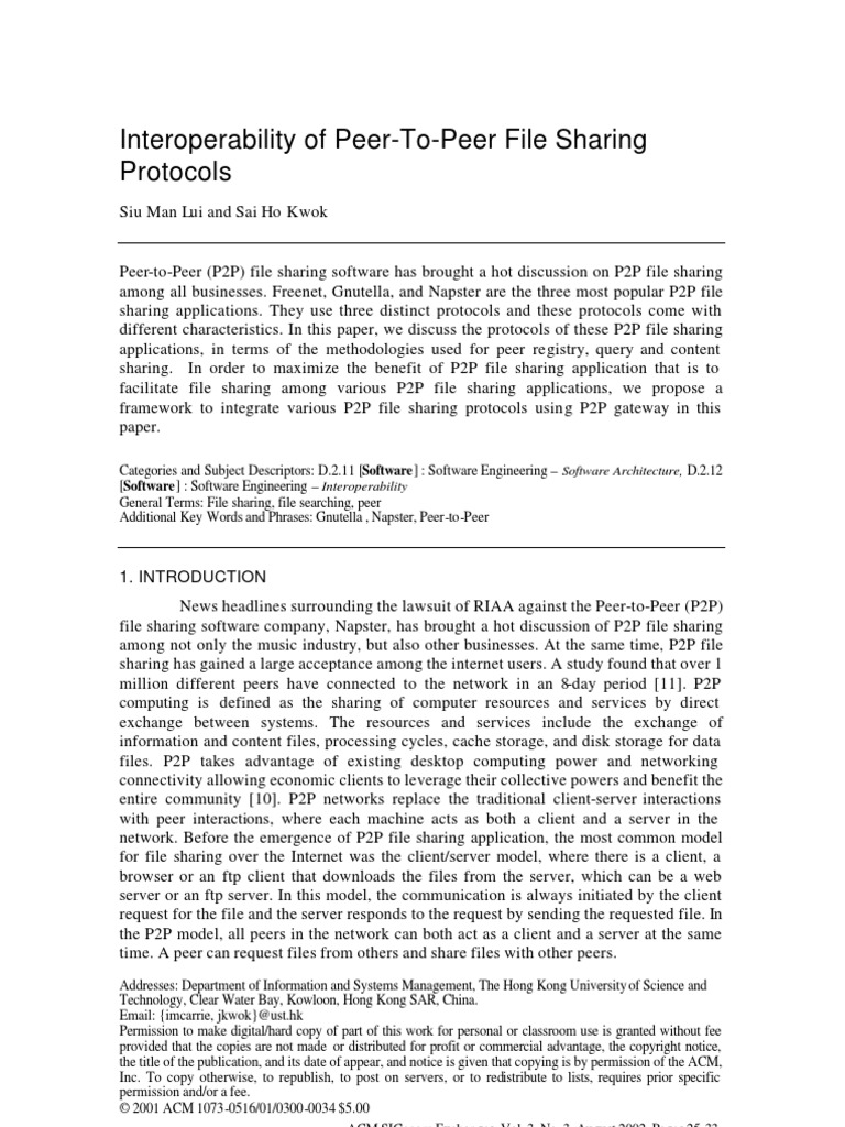 Interoperability of Peer-To-Peer File Sharing Protocols | PDF | Peer To Peer | Transmission ...