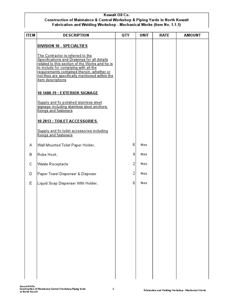 Kuwait BOQ FORMAT | PDF | Plumbing | Pipe (Fluid Conveyance)