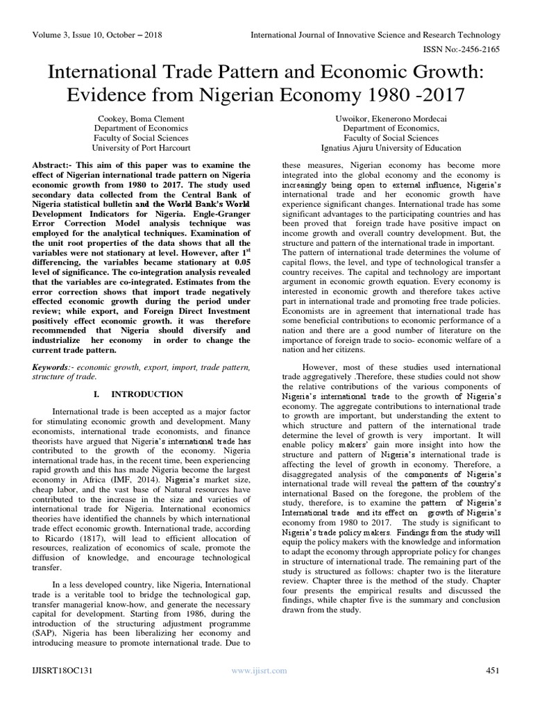 International Trade Pattern and Economic Growth: Evidence From Nigerian ...