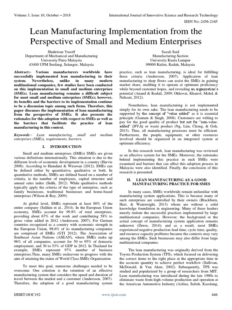 Lean Manufacturing for SMEs: Insights & Barriers | PDF | Lean ...
