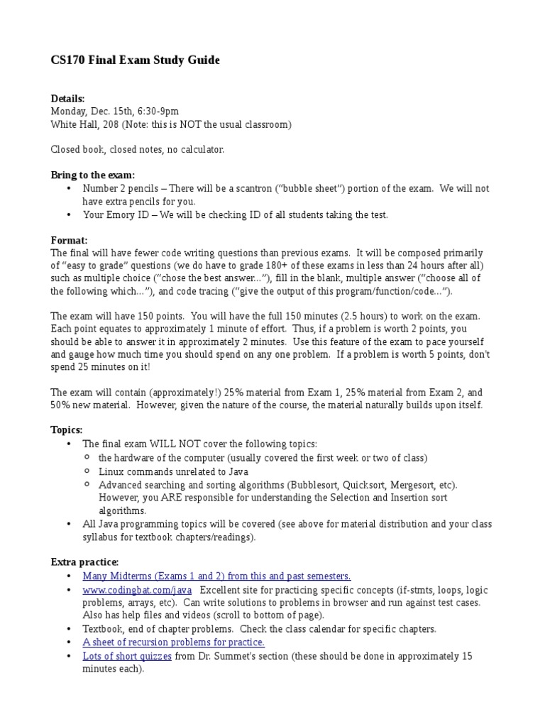 CS170 Final Exam Study Guide: Details | Download Free PDF | Test ...