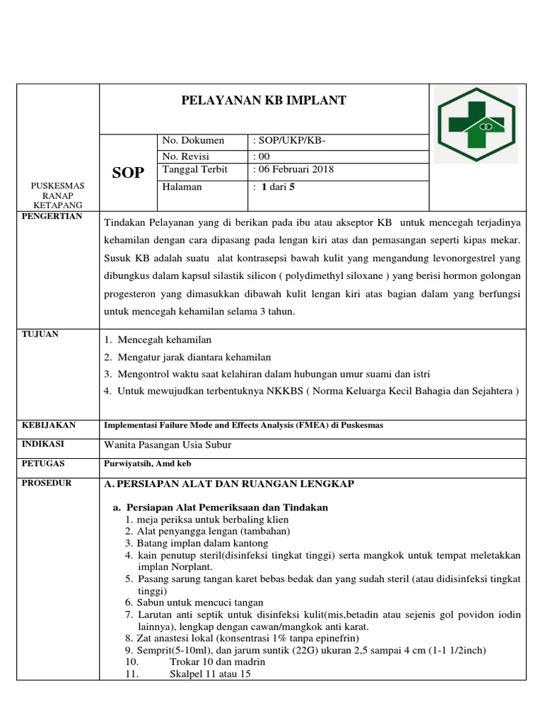 Sop KB Pemasangan Implan | PDF