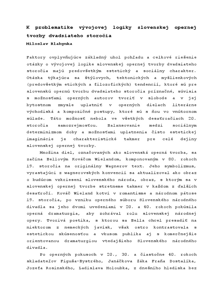 Blahynka-Slovenska Opera 20 Storocia PDF | PDF