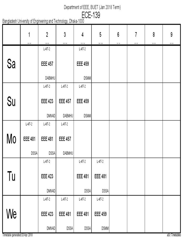 Class Routine BUET | PDF | Science And Technology | Intellectual Works