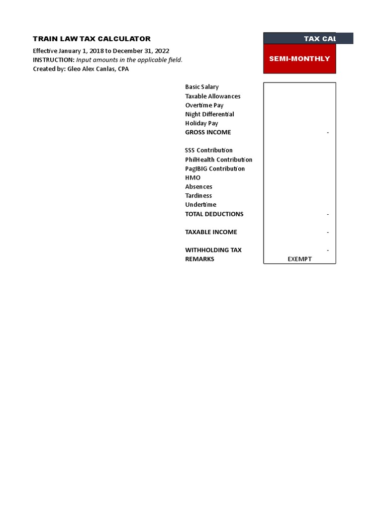 Train Law Tax Calculator | PDF | Taxes | Salary
