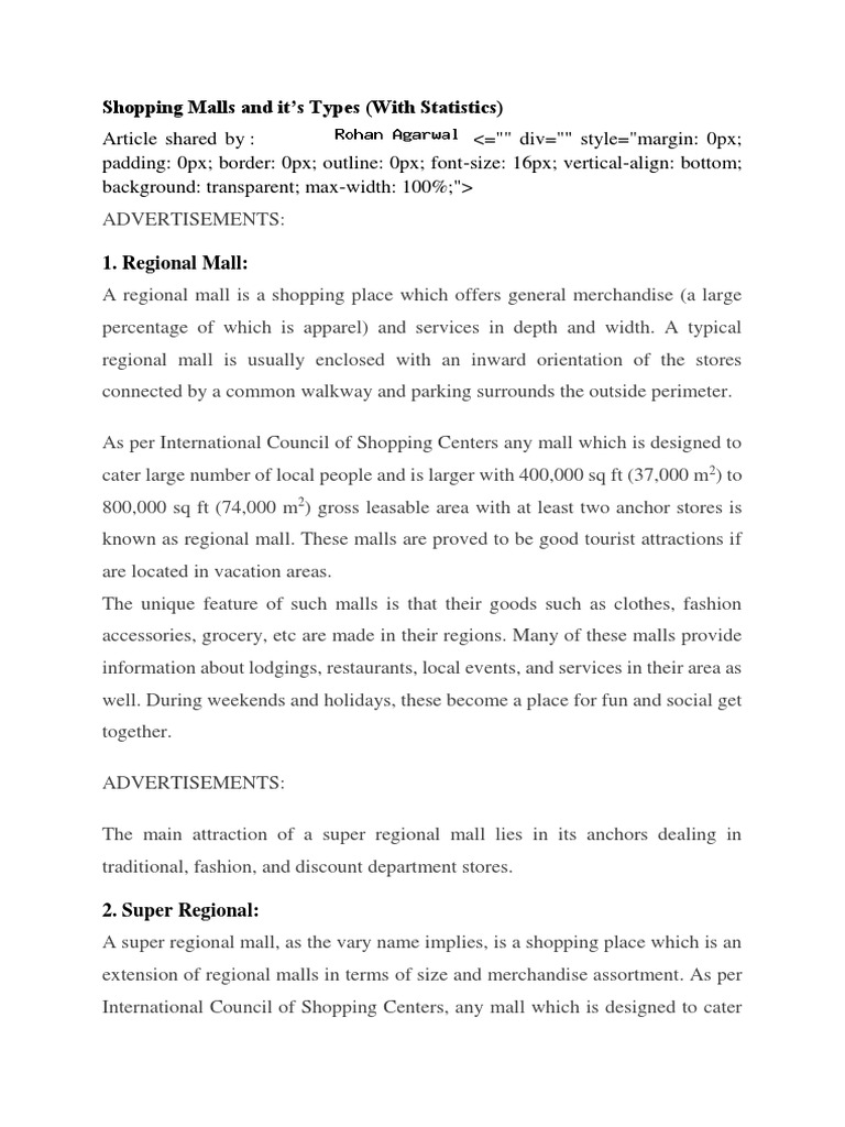 Types of Mall | PDF | Shopping Mall | Retail Buildings