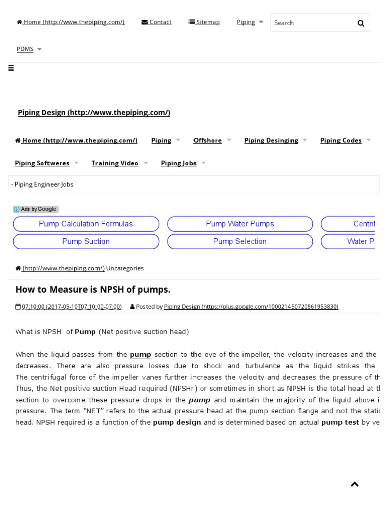 How To Measure Is NPSH of Pumps | PDF | Pump | Pressure