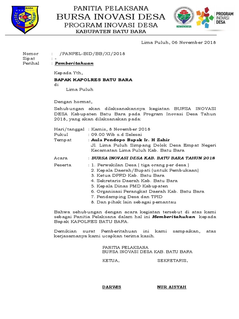 Surat Pemberitahuan Ke Polres | PDF