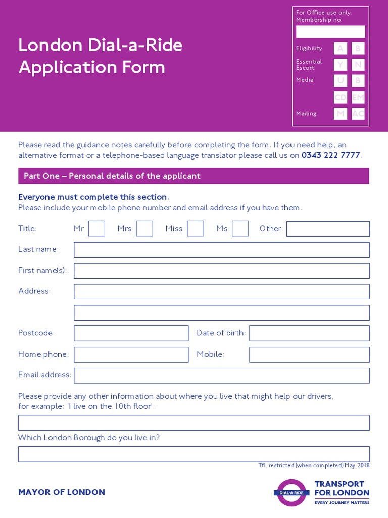 Dial A Ride Application Form | PDF | Race And Ethnicity In The United ...