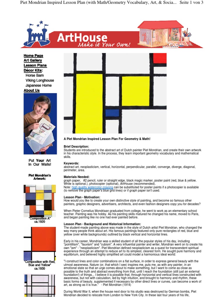 Piet Mondrian Lesson | PDF | Area | Line (Geometry)