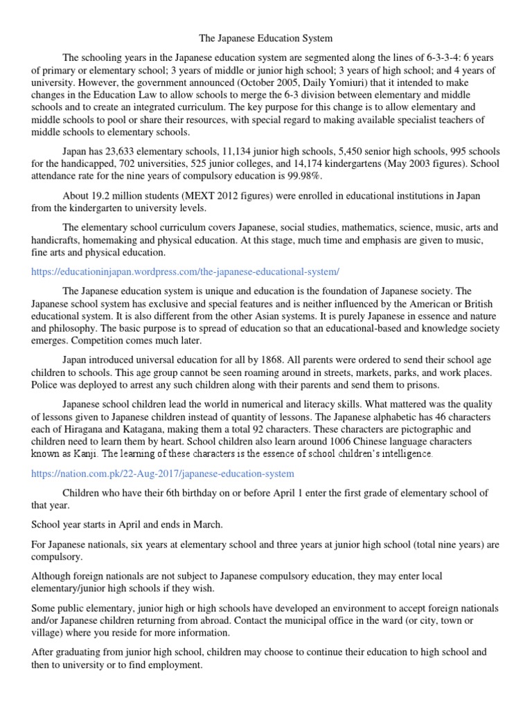 The Japanese Education System | PDF | Middle Schools | Schools