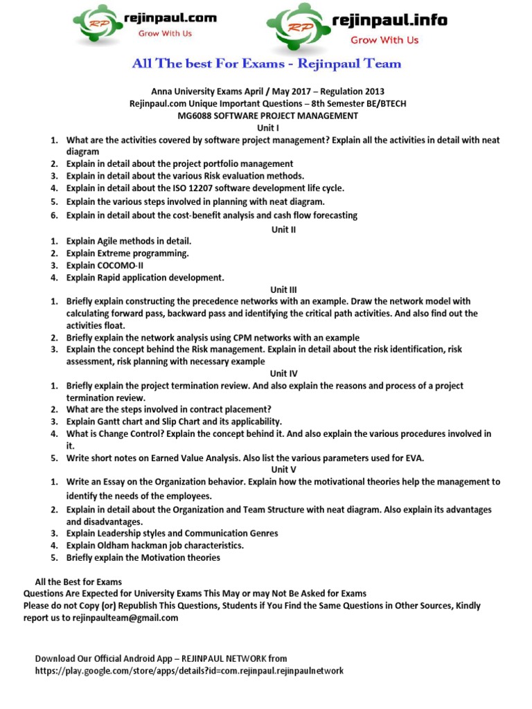 Mg6088 SPM Rejinpaul Iq April May 2017 | PDF | Software Development ...