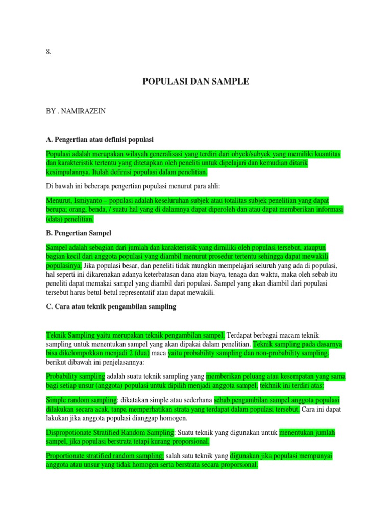Populasi Dan Sample (RINGKASAN) | PDF