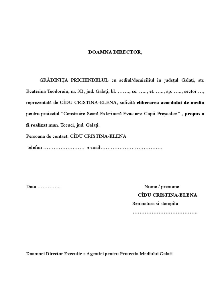 1. Model Cerere Pentru Solicitare Acord