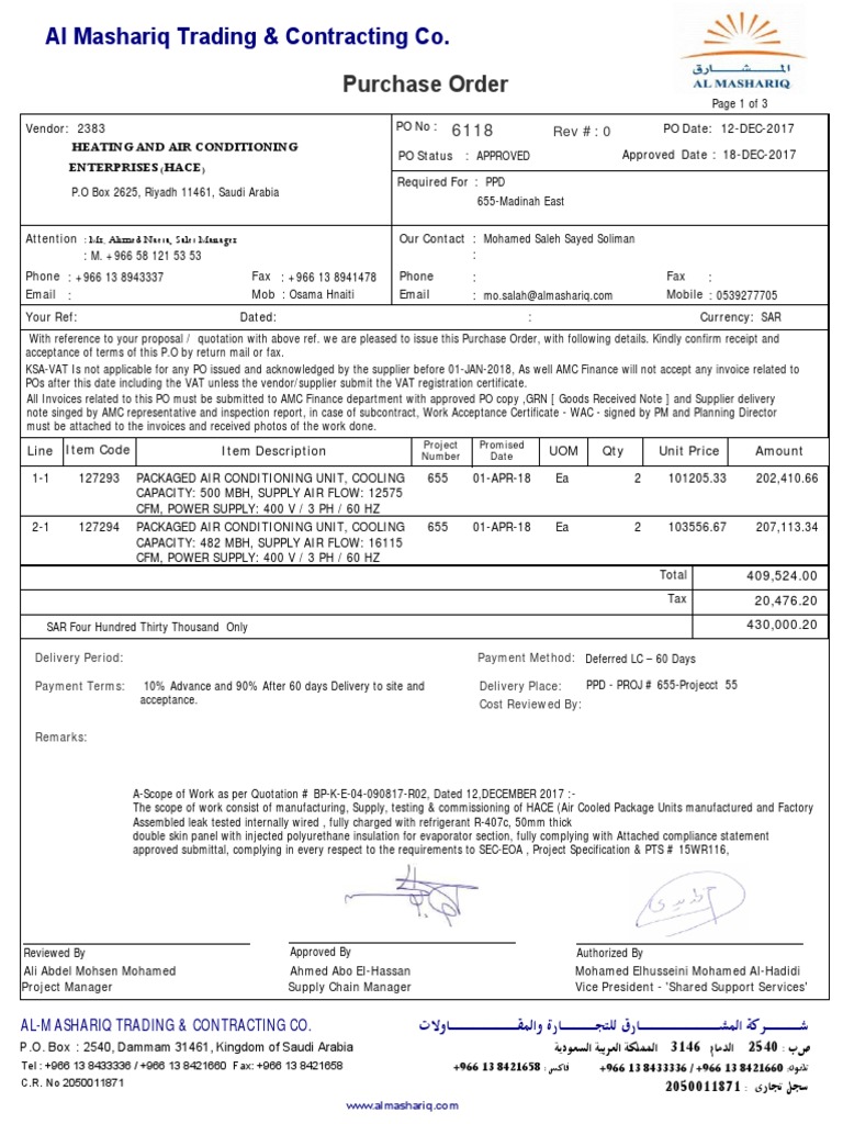 Po # 6118-Pacu (Hvac) - Heating and Air Conditioning Enterprises (Hace ...