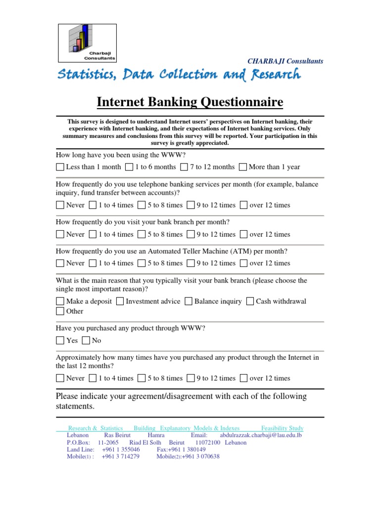 Internet Banking Questionnaire | PDF | Online Banking | Banks & Banking
