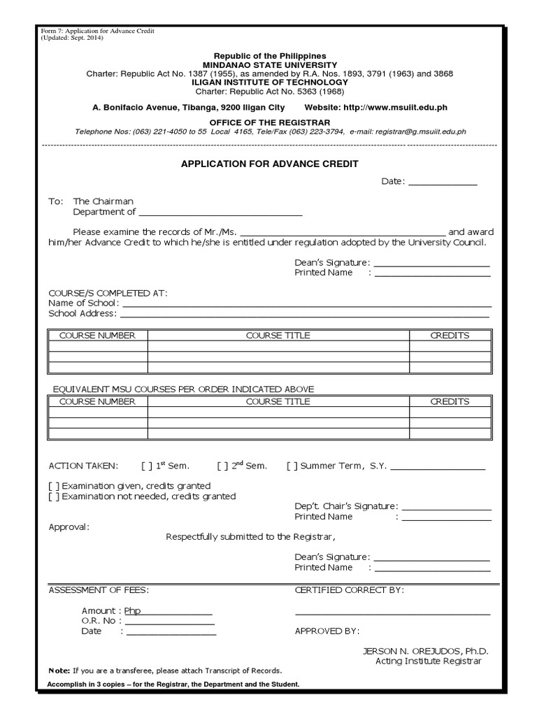 Form 7, Application For Advance Credit | PDF | Government | Business