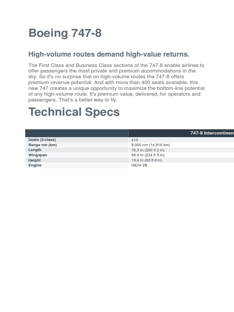 Boeing 747-8: High-Volume Routes Demand High-Value Returns | PDF