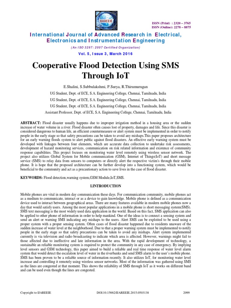 Cooperative Flood Detection Using Sms Through Iot | PDF | International ...