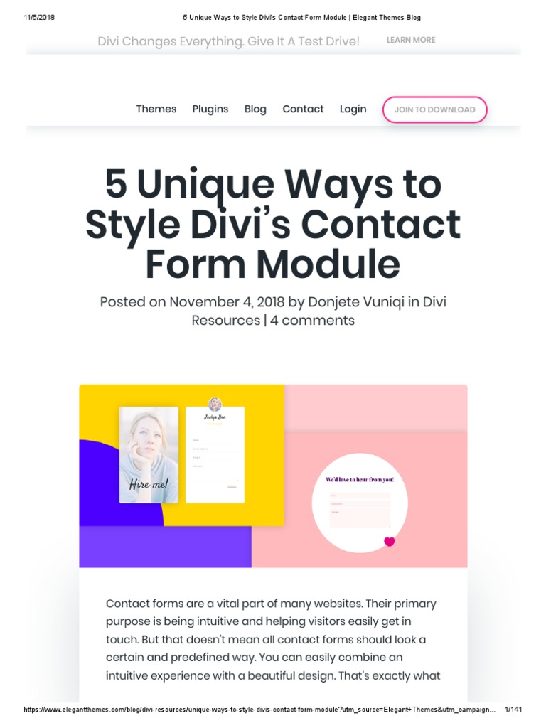 5 Unique Ways To Style Divi's Contact Form Module - Elegant Themes Blog | PDF | Typefaces | Gradient
