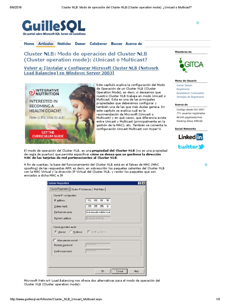 Cluster NLB - Modo de Operación Del Cluster NLB (Cluster Operation Mode ...