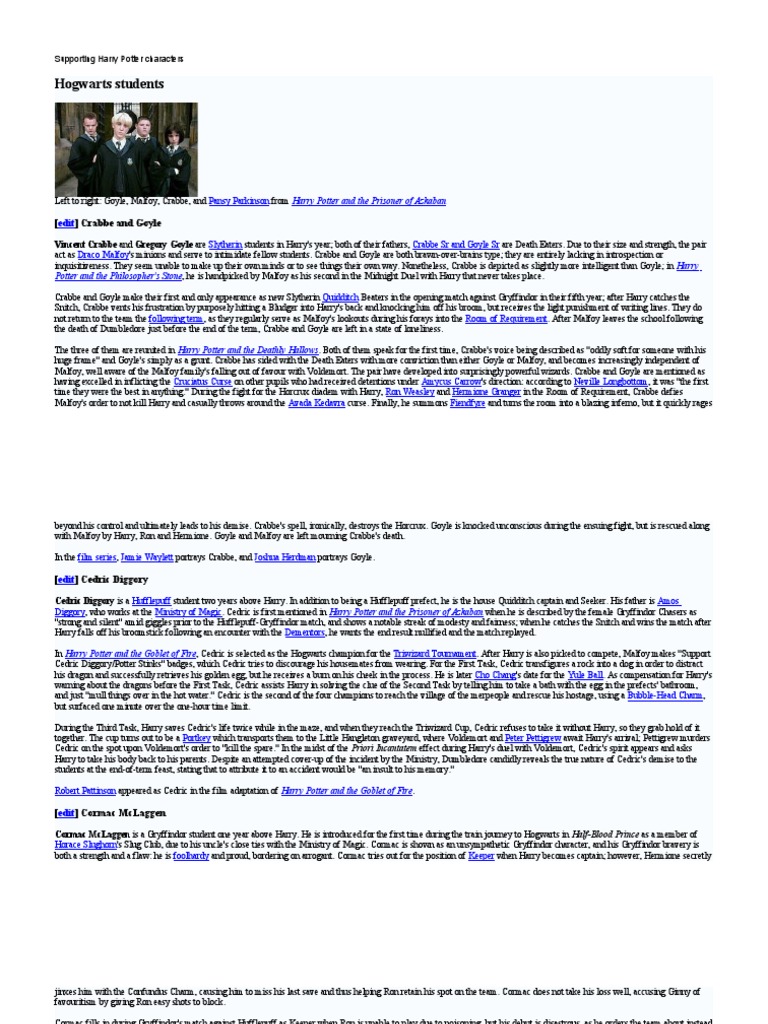 Supporting Harry Potter Characters | PDF