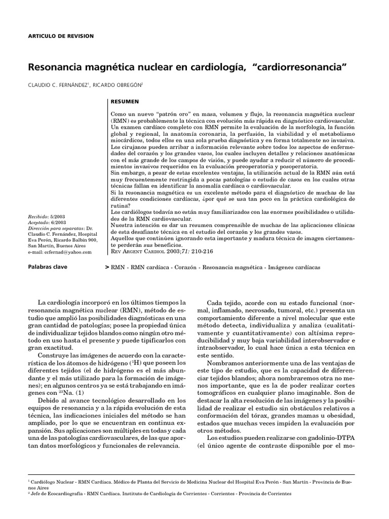 RSM Corazon PDF | PDF | Resonancia magnética nuclear | Ct Scan
