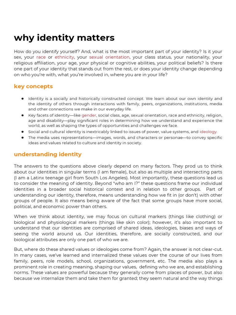Why Identity Matters: Key Concepts | PDF | Identity (Social Science ...