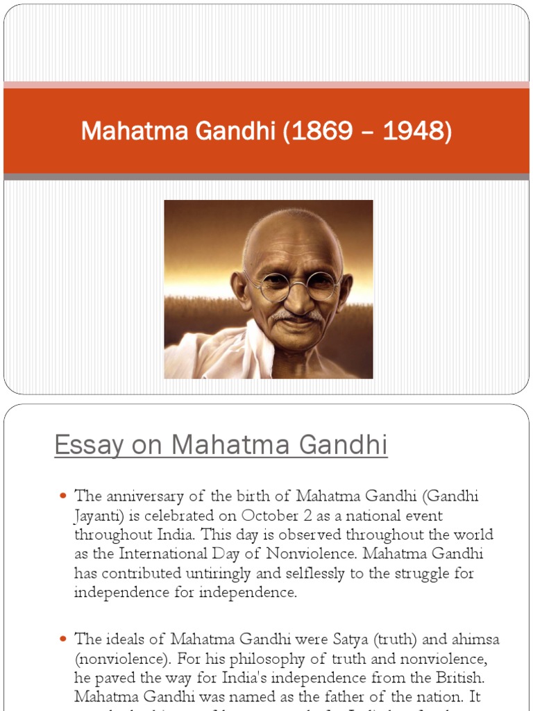 Essay On Mahatma Gandhi | PDF | Mahatma Gandhi | Nonviolence