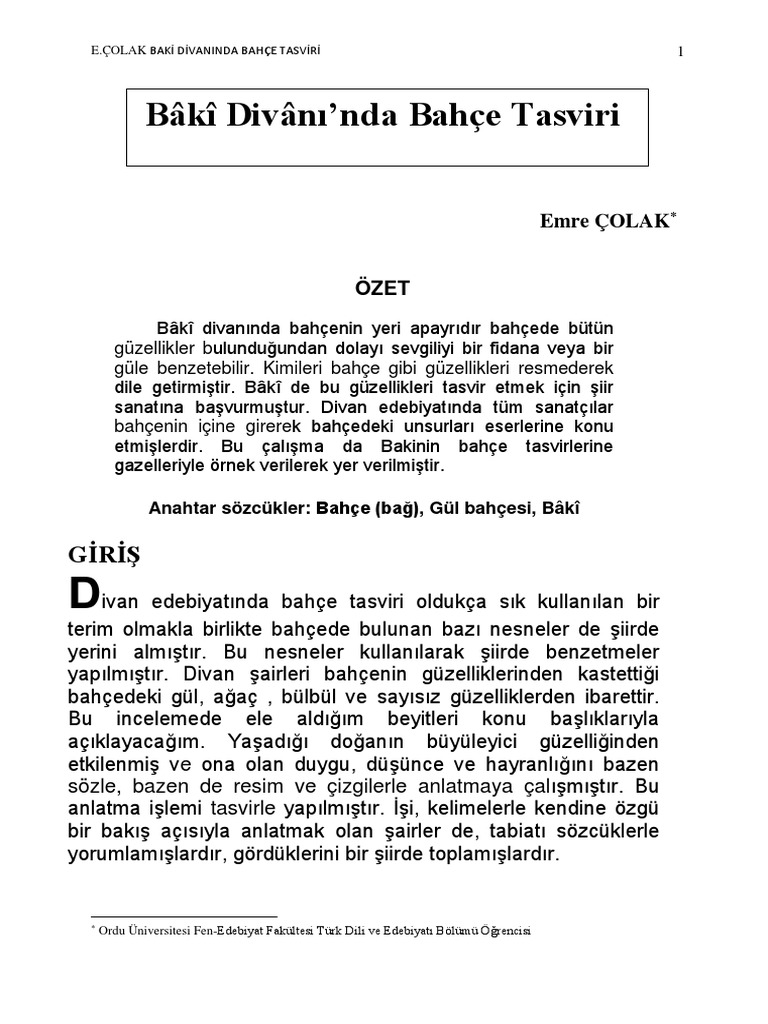 Baki Divaninda Bahce Çolak Emre | PDF