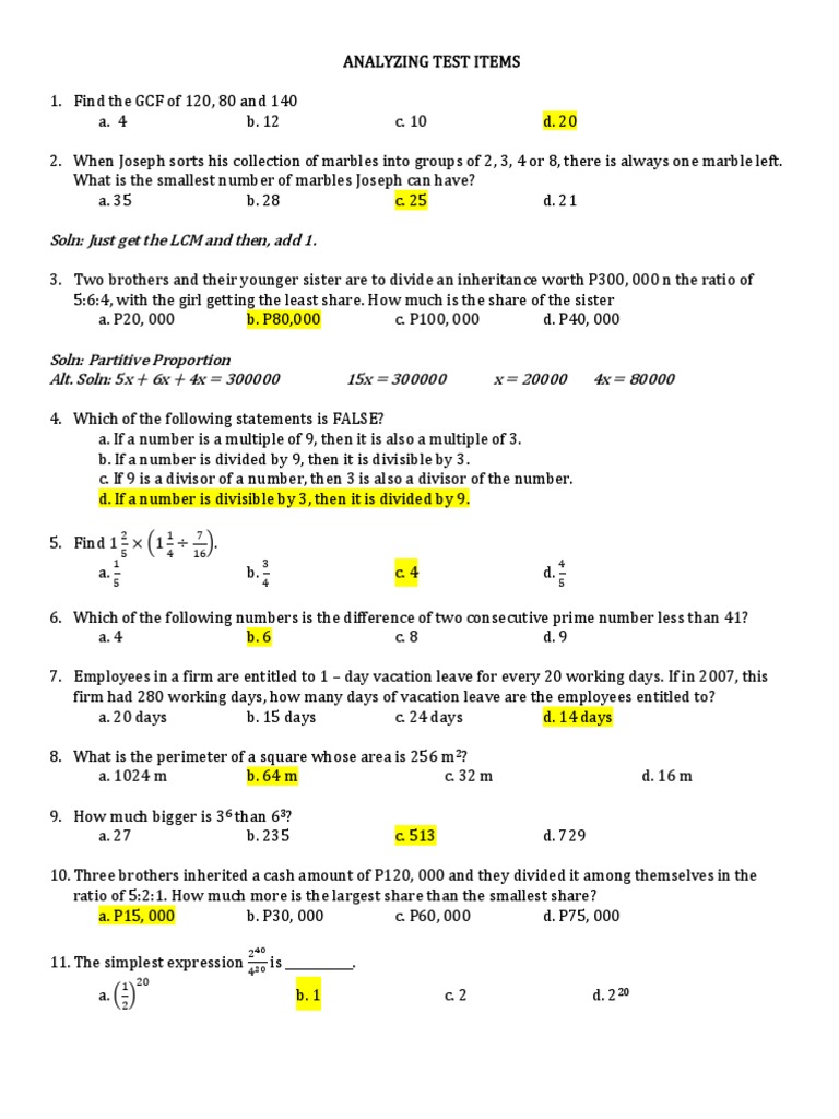 Analyzing Test Items: Understanding Concepts Through Solving Problems ...