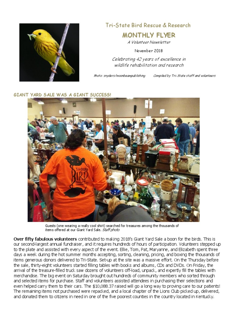 Monthly Flyer: Tri-State Bird Rescue & Research | PDF | Volunteering ...
