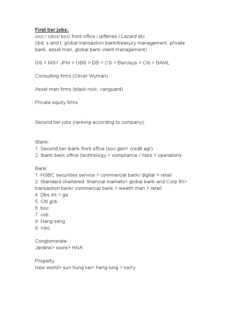 Job Tier Rankings in Finance and Consulting | PDF