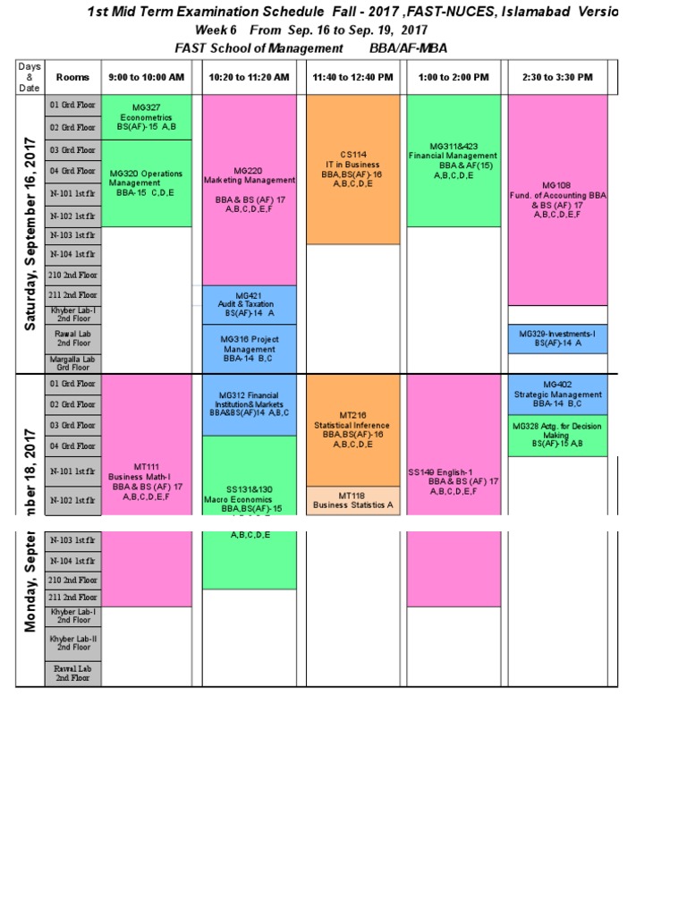 1st+Mid+term+Exams+Schedule+++++Fall+-2017-+Ver-2++ BBA 2CAF+ +MBA ...