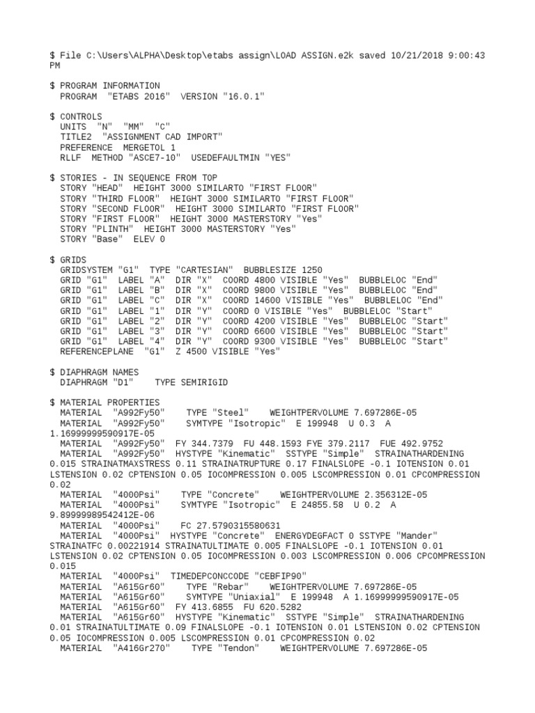 ETABS 2016 Load Assignment Data | PDF
