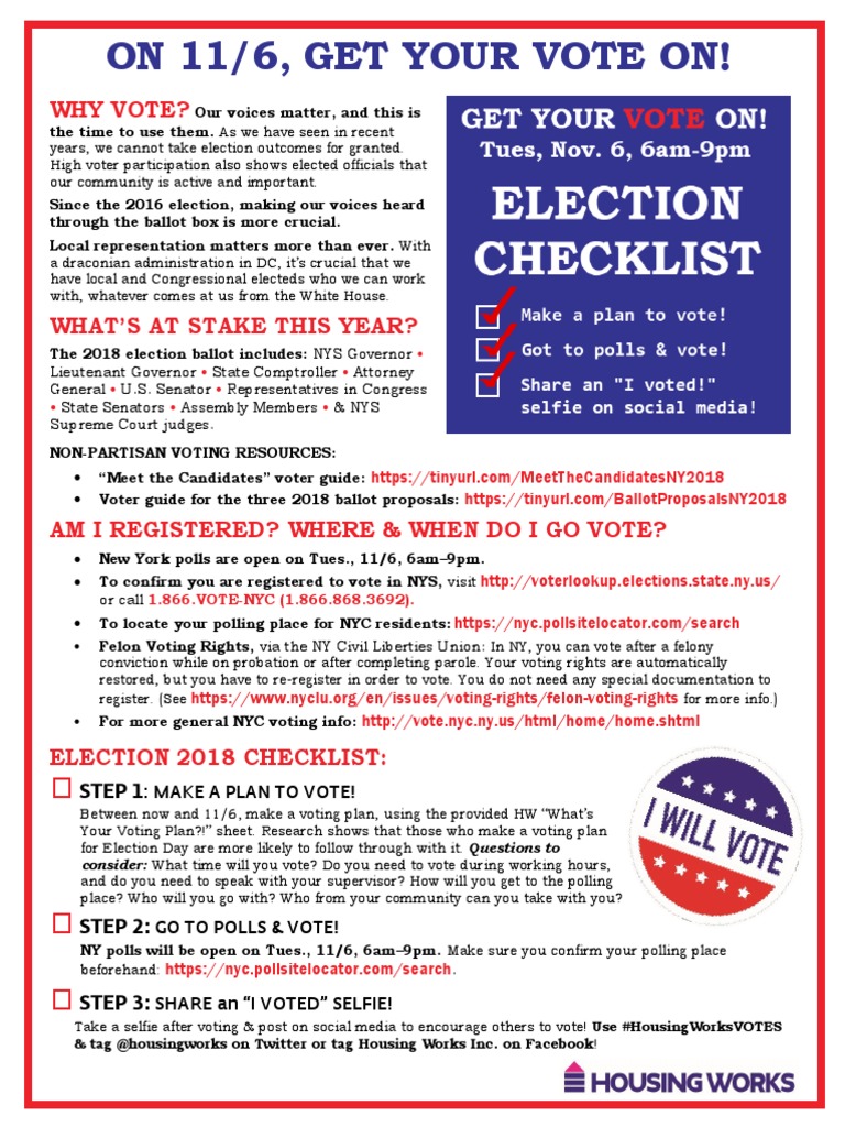 Housing Works Get Out The Vote, Election Day 2018 Fact Sheet | PDF ...