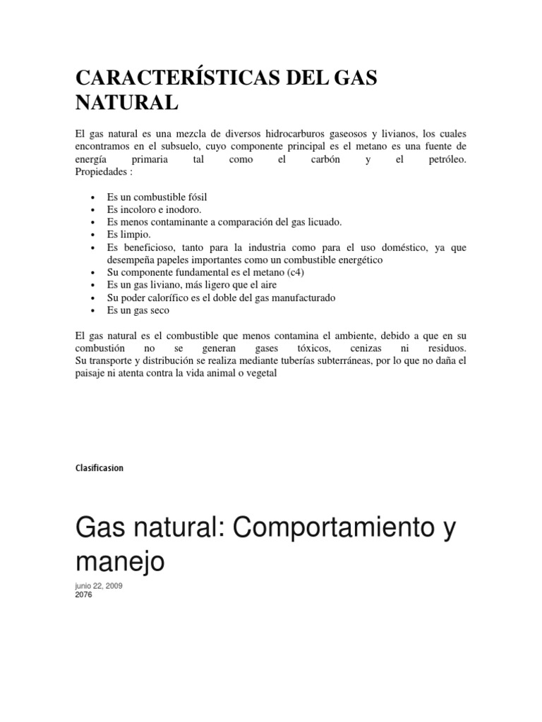 Características Del Gas Natural | PDF | Economias | Energía y recursos