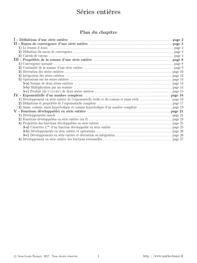 Séries Entières et Convergence | PDF | Série (mathématiques) | Série ...