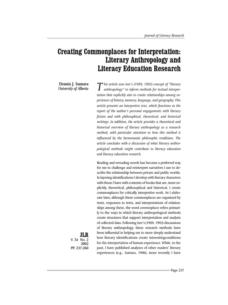 Creating Commonplaces Pdf Hermeneutics Anthropology