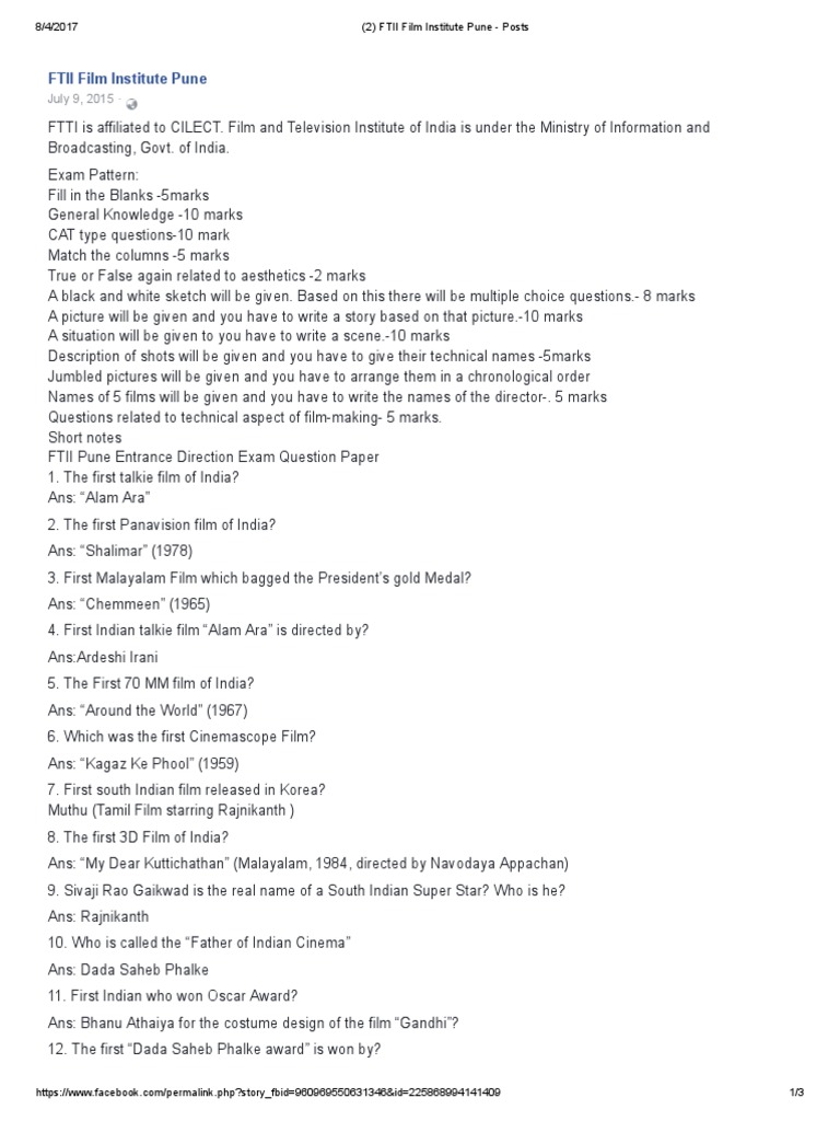 Ftii Exam Pattern | PDF | Cinema Of India | Cinema