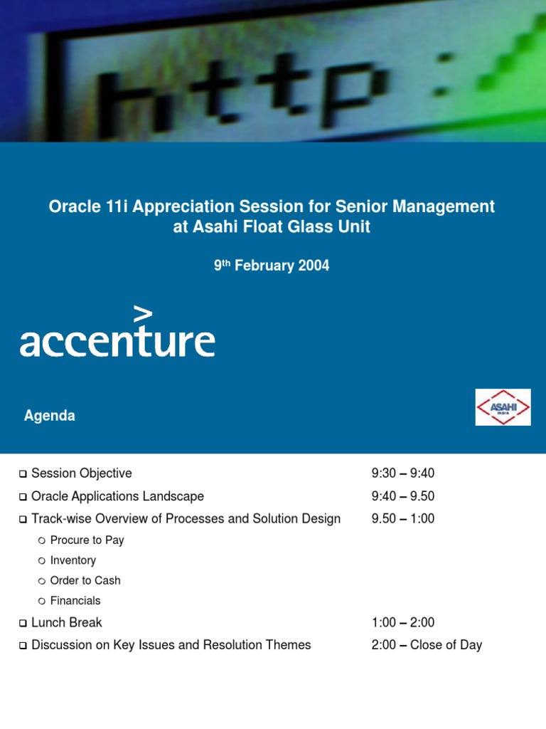 Oracle 11i Appreciation Session For Senior Management at Asahi Float ...