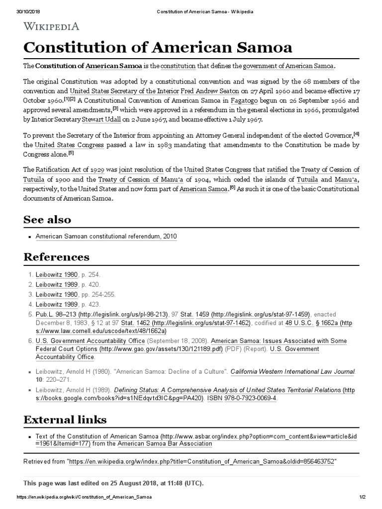 Constitution of American Samoa | PDF | Ratification | Official Documents