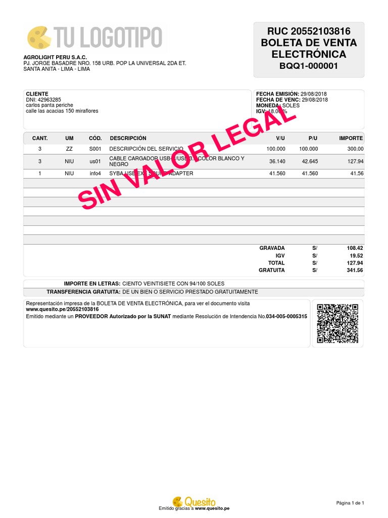 PDF Boleta de Venta Electrónica Bqq1-1 | PDF | USB | Protocolos de capa ...