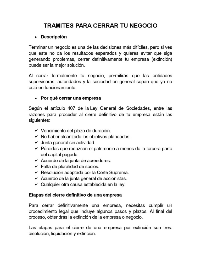 Pasos para cerrar una empresa en Perú | PDF | Sociedad de ...