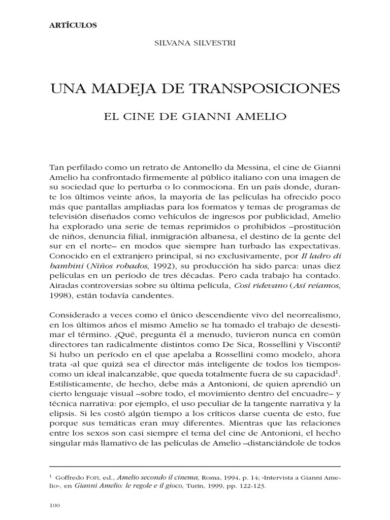 Silvana Silvestri, Una Madeja de Transposiciones El Cine de Gianni Amelio, NLR 10, July-August ...